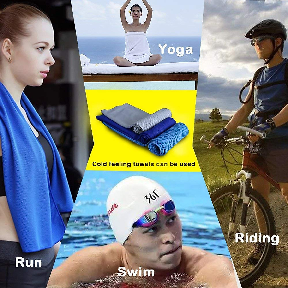 AINAAN Cooling Towel, Microfiber Quick Cooling for Yoga Sport Running Gym Camping Fitness with Handle Bottle（Green）