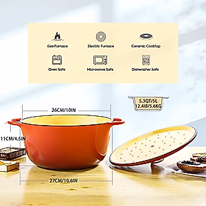 HUABANG Enameled Cast Iron Dutch Oven with Lid,Cast Iron Pot, Diameter Suitable For All Kinds of Cookware and Induction Cooker,Dishwasher,Suitable for Making Food (4.3 Quart, Cerise Round)
