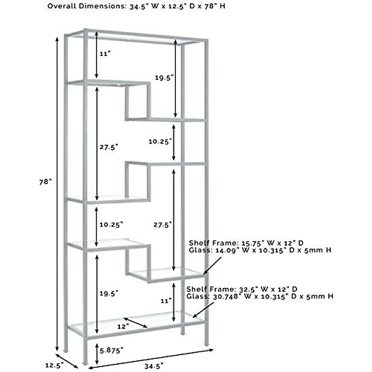 Crosley Furniture Sloane Modern Glass Etagere, Matte Black