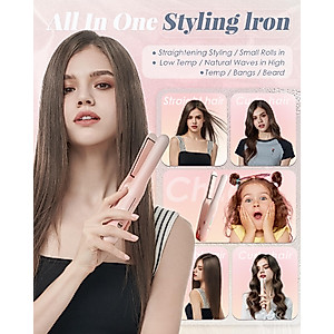 NOVUS Cordless Hair Straightener, for Fine Soft Hair/Short Hair, Portable Ceramic Hair Straightener and Curler 2 in 1, USB Rechargeable Cordless Flat Iron, Mini Size Straightener for Travel