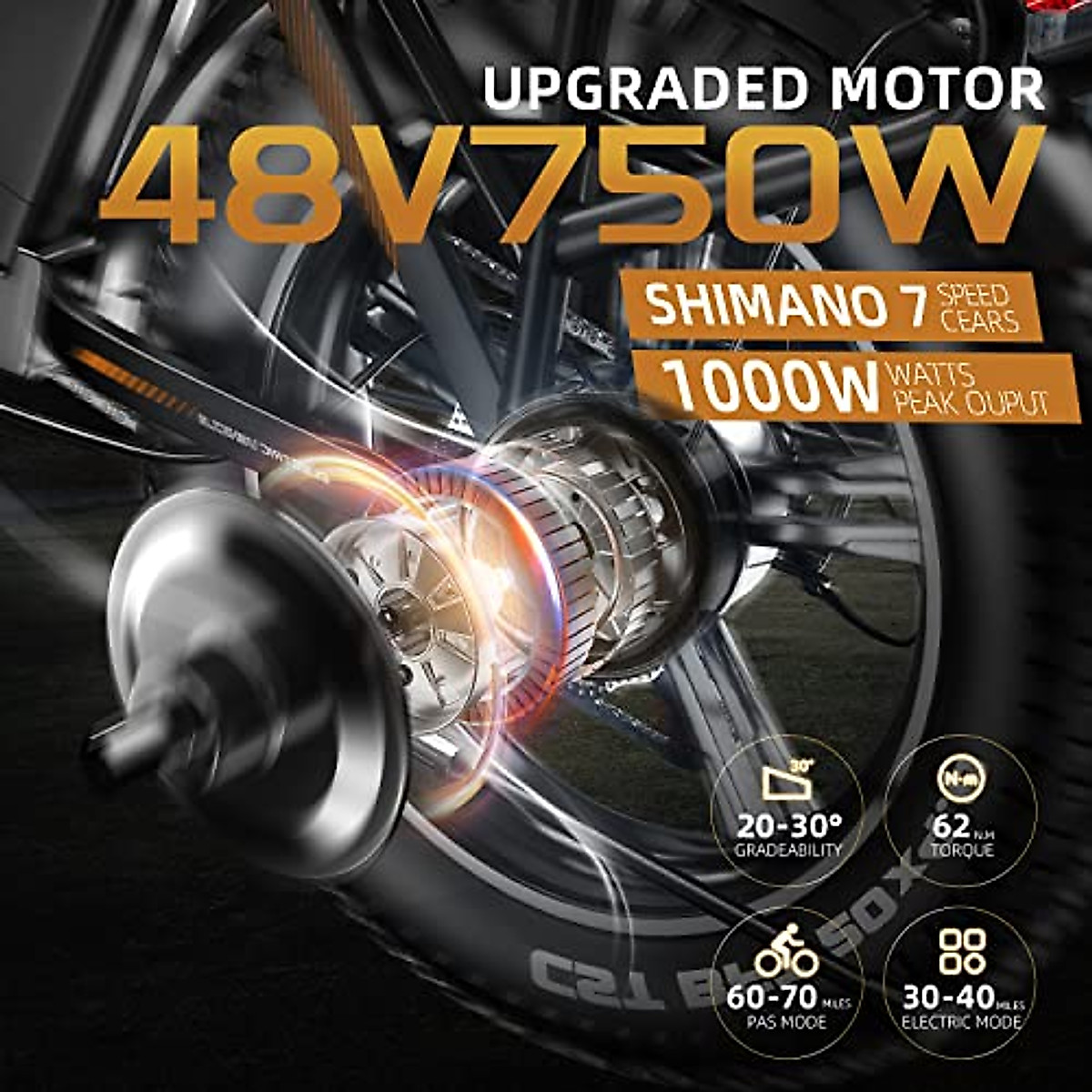 EUY Folding Electric Bike for Adults,48V18Ah/16Ah Removable Lithium Battery, 750W Motor 30MPH Electric Bicycle, 20" Fat Tire Electric Commuter Beach Snow Bicycle,Shimano 7-Speed,Dual Shock Absorber