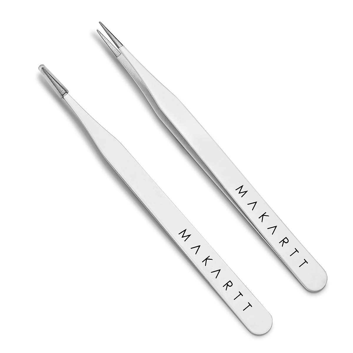 Makartt 2Pcs Straight Nail Tweezers Probe Tips Metal Precision Tweezers for Nail Art Picking Gems Rhinestones Acrylic Gel Stickers Eyelash Extensions Nail Tools