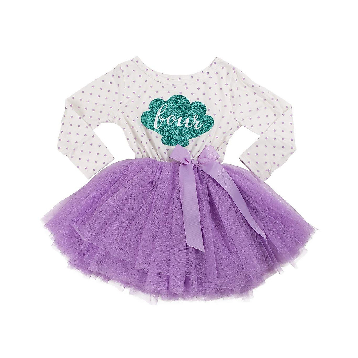 Grace & Lucille Toddler Birthday Dress (4th Birthday) (Purple Polka Dot Long Sleeve, Seashell, 4T)