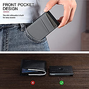 Leaov Minimalist Credit Card Holder wallet Pop Up Cards for Men, with Money Pocket，RFID Blocking Carbon Fiber Slim Metal Case(Space Grey)