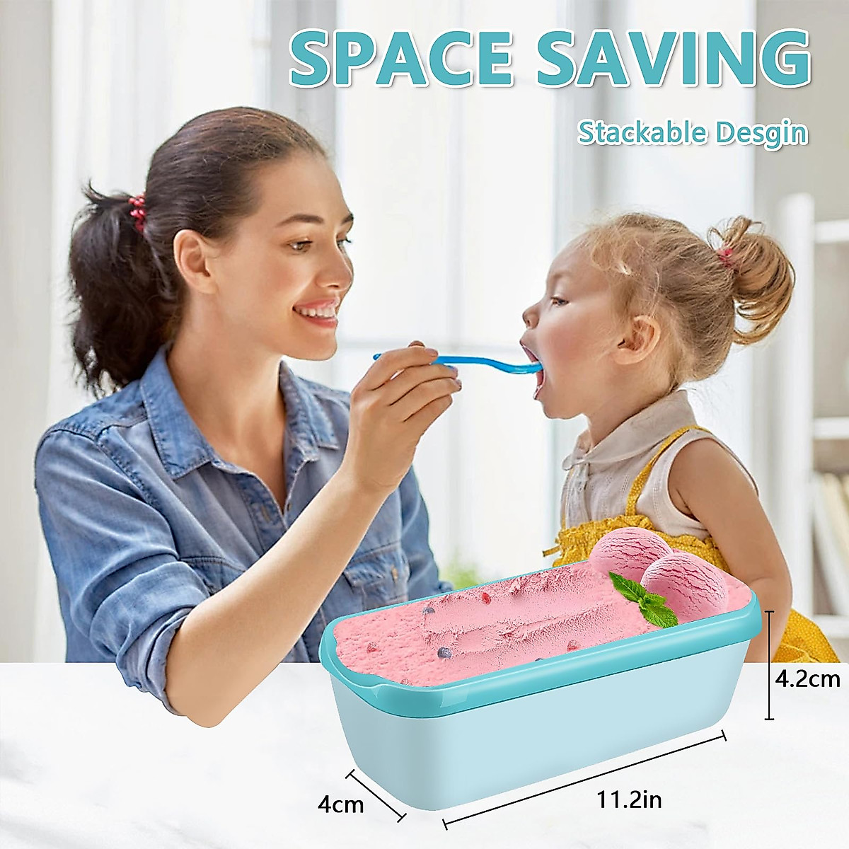 Ice Cream Containers,Silicone Ice Cream Tub Containers for Homemade Ice Cream, 1.5 Quart Ea. Stackable Storage Containers Perfect for Homemade Sorbet, Frozen Yogurt, Stores Easily In Freezer