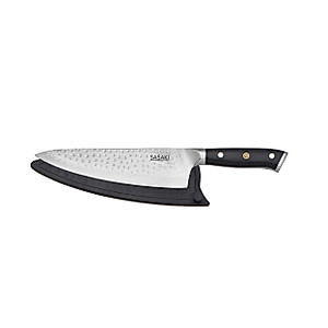 Sasaki Takumi Japanese AUS-10 Stainless Steel Chef Knife with Locking Sheath, 8-Inch, Black