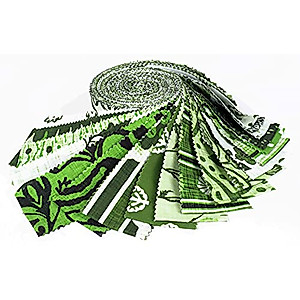 Soimoi 40Pcs Block Print Cotton Precut Fabrics for Quilting Craft Strips 2.5x42inches Jelly Roll - Green