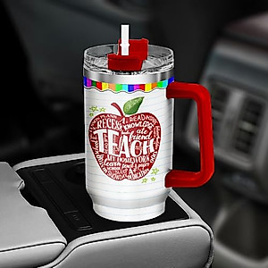 99OWL For Teachers Pencil Tumblers Appreciation Music White Red Steel Insulated Gift Modern Pack, Teacher Gifts, Tumbler 40 Oz With Handle Lid And Straw, Teacher Influence Colorful