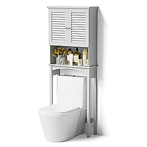 SRIWATANA Over The Toilet Storage, Bathroom Cabinet Organizer Shelf Space Saver with Adjustable Rack - Grey