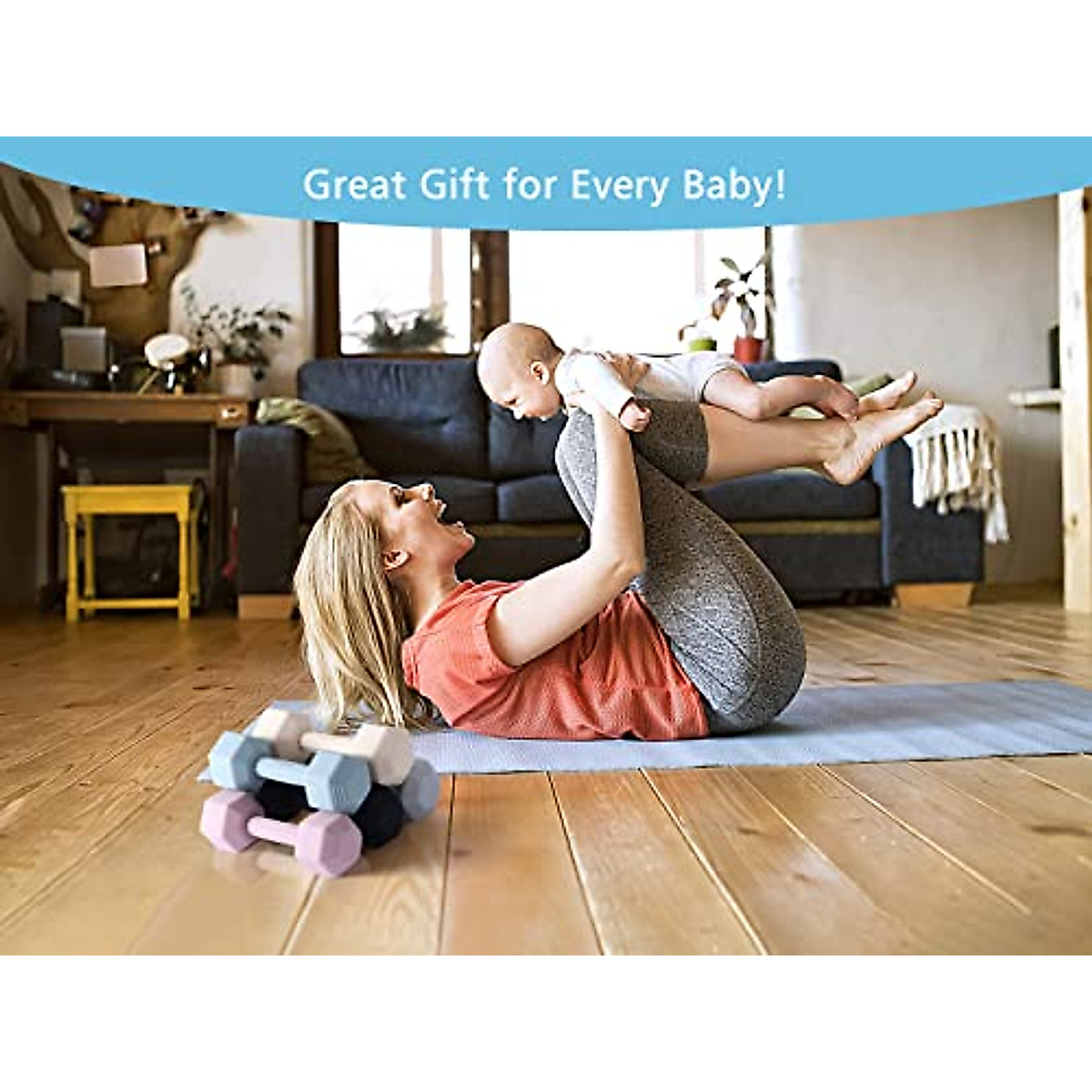 Baby Dumbbell Toy - Silicone Infant Rattle Teething Toy Teether Toddler Sensory Toy Durable Safe Exercises Workout Weight - Great Gift for Girls and Boys (1pcs - Black)