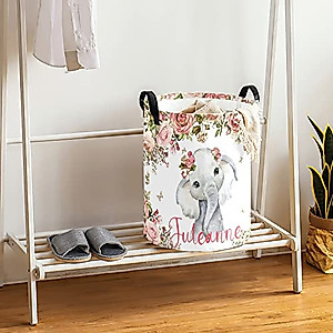 Personalized Laundry Baskets Custom Laundry Hamper Collapsible Clothes Storage Basket with Handle for Bathroom Living Room Bedroom (Baby elephant 11)
