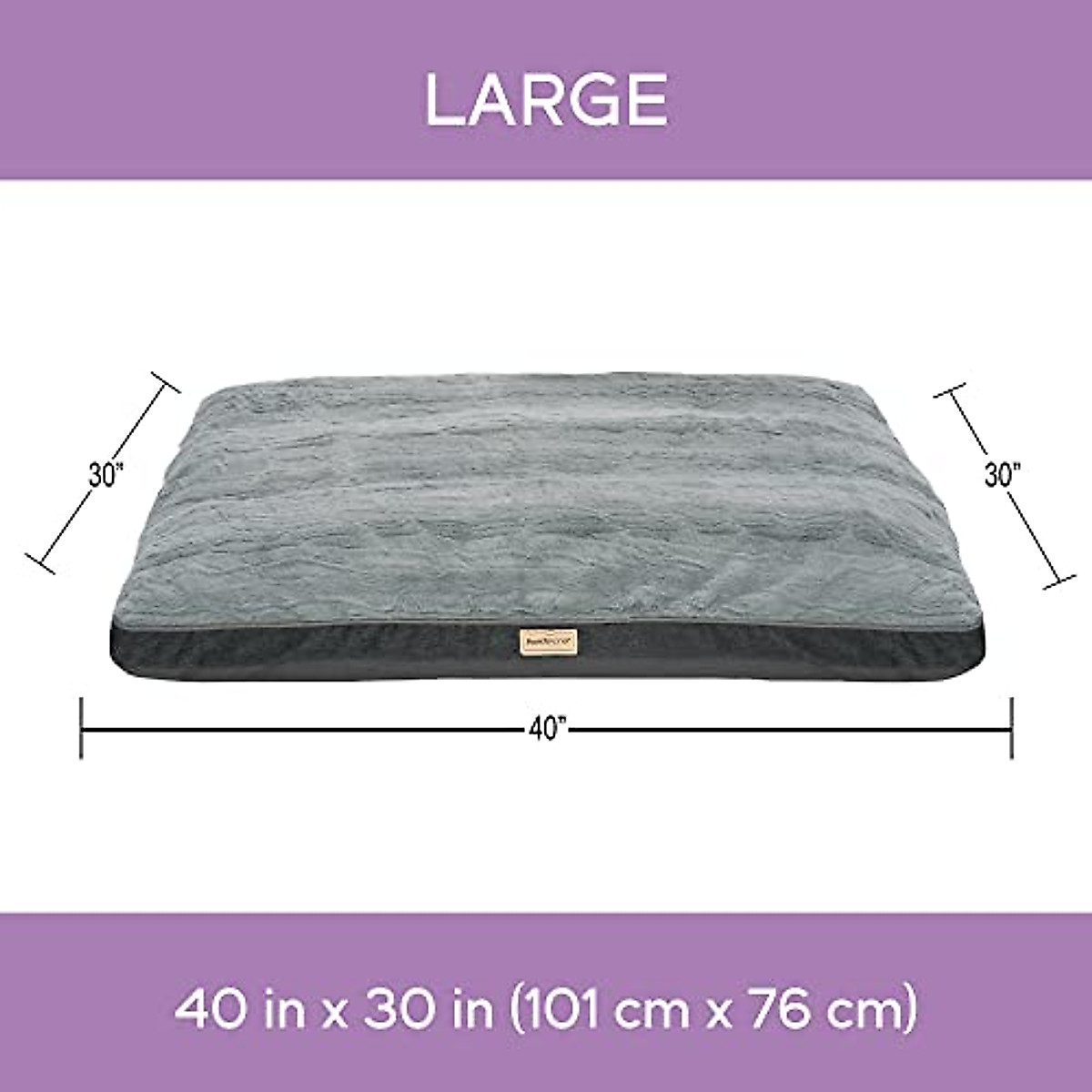 Pooch Planet Large Memory Foam Mix Dog Bed Plush & Textured Linen Mattress w/Removable Washable Cover - Gray, Large
