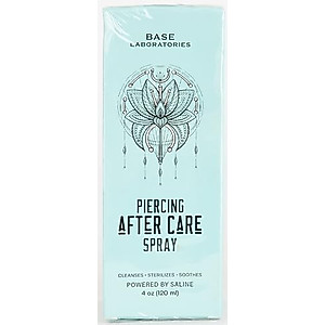 BASE LABORATORIES Piercing Aftercare Spray 4oz | Saline Spray for Piercings | Ear Piercing Cleaner Spray | Saline Solution for Piercings | Piercing & Keloid Bump Removal for Ears, Belly Nose Piercings