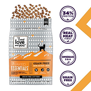 I AND LOVE AND YOU Naked Essentials Dry Cat Food - Chicken + Duck - Grain Free, Real Meat, No Fillers, Prebiotics + Probiotics, 3.4lb Bag (Pack of 2)