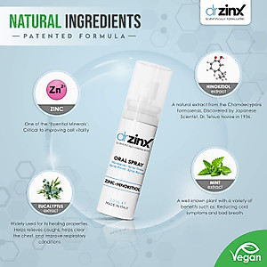 Dr ZinX Bad Breath Treatment, Long Lasting Vegan Zinc Spray, Breath Freshener, Hydrating Oral & Throat Spray with Zinc and Hinokitiol + Peppermint, Alcohol Free 200+ Sprays