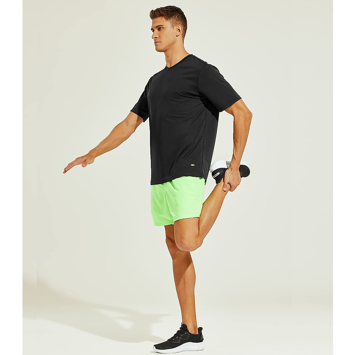 MIER Men's Dry-Fit Workout Tshirts Moisture Wicking Active Athletic Performance V-Neck T-Shirt Polyester Tee Black, L