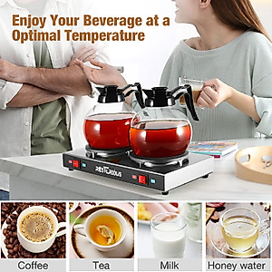 Restlrious Commercial Coffee Warmer Double Burner Decanter Warmer Plate, Stainless Steel Portable Warmer for Standard Glass Decanter, Suitable for Cafe, Break Room, Buffet, Event and Commercial Use