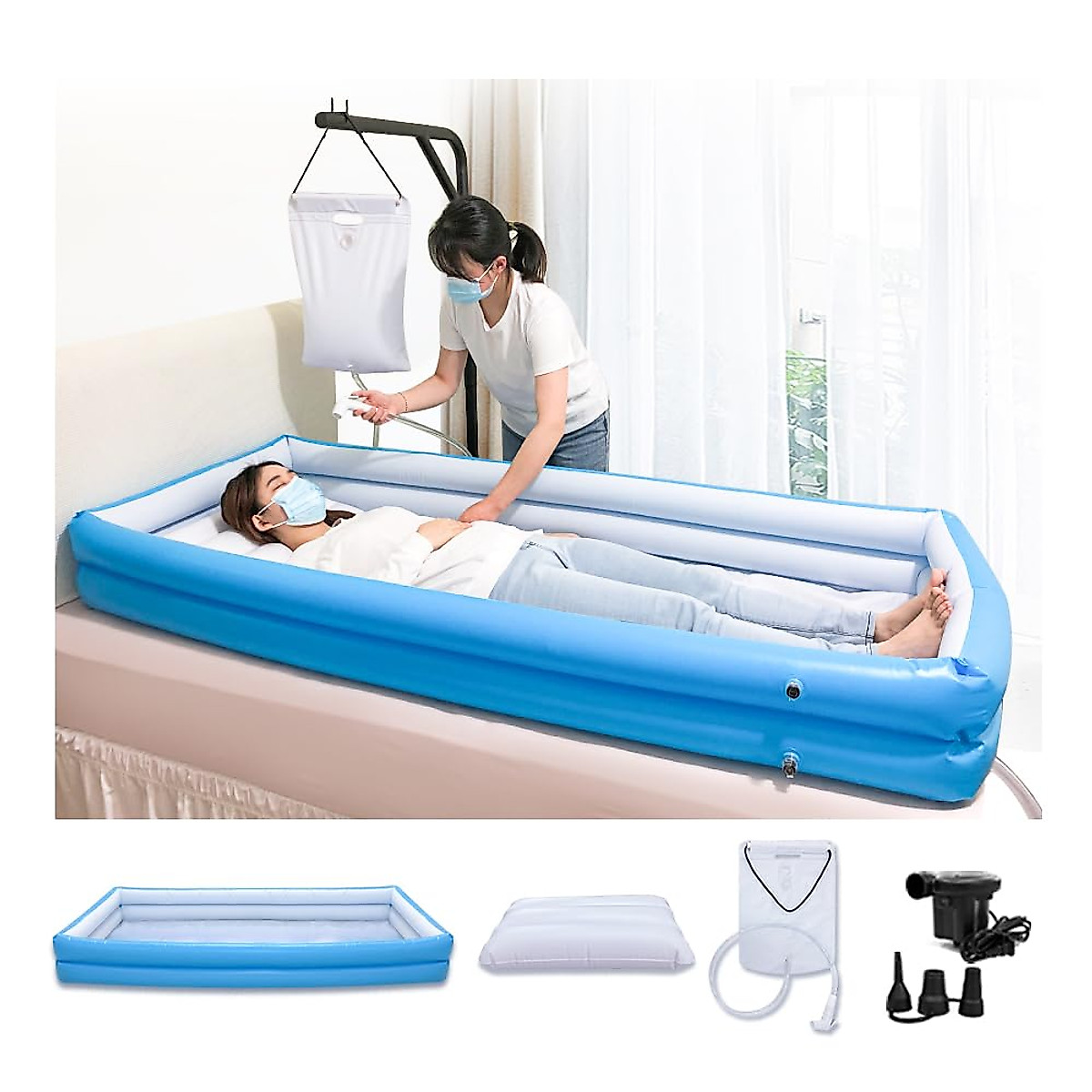 Medical Inflatable Bathtub Portable Shower for Elderly and Disabled Bed Bathing Aids Blow Up Bathtub Adult Bedridden Patients Full Body Bed Shower Inflatable Tub Home Care Handicap Bed Accessories