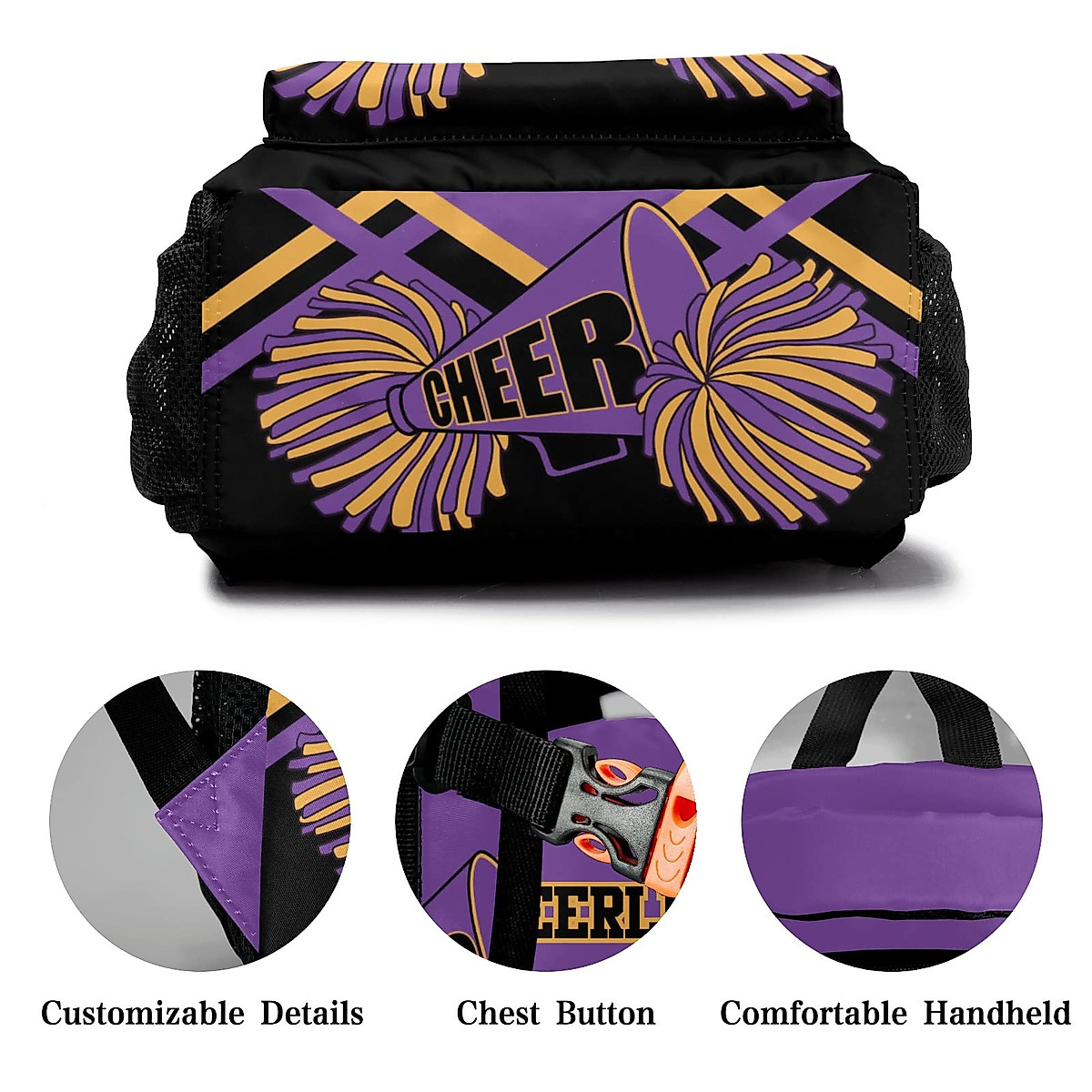BigBigift Customized Cheerleader Purple Waterproof Backpack with Name for Hiking Camping Picnic 12.2(L)x5.9(W)x16.5(H)inch