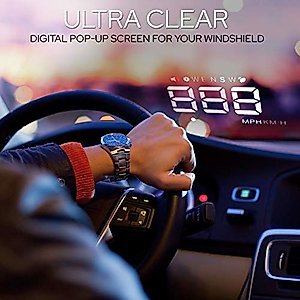 Pyle 3.5’’ Car HUD - Head-Up Display Multi-Color Windshield Screen Projector Vehicle Speed & GPS Navigation Compass, Plug & Play - (PHUD12)