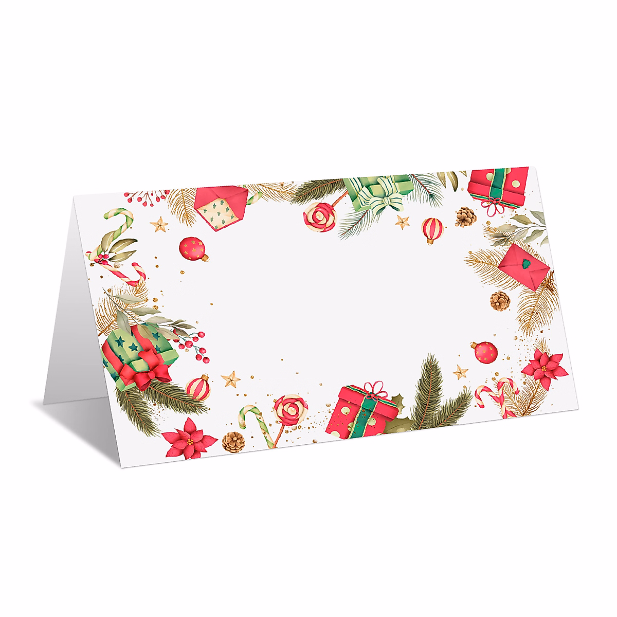 Place Cards for Christmas Party, Editable Name Place Cards, Seating Place Cards for Tables, Tent Style Cards for Wedding, Dinner Party or Any Occasion, Easy Folding, Pack of 25 Escort Cards(A06)