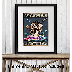 They Whispered to Her You Cannot Withstand The Storm - Positive Motivational Uplifting Encouragement Gifts for Women Teens - Inspirational Quote Wall Art - Boho Decoration Print - Dragonfly Wall Decor