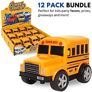 12 Pack in Box Chubby School Bus Model Toys - 4 inches Classic Long Nose Friction Powered 360 Rotation Vehicles - Ideal Gift, Party Favors for Kids (1 Dozen)