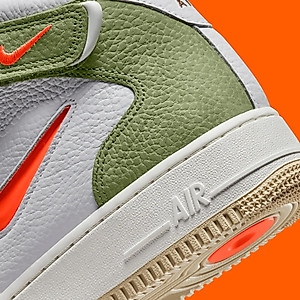 Nike mens Air Force 1 Mid Qs, White/Oil Green/Sail/Total Ora, 11