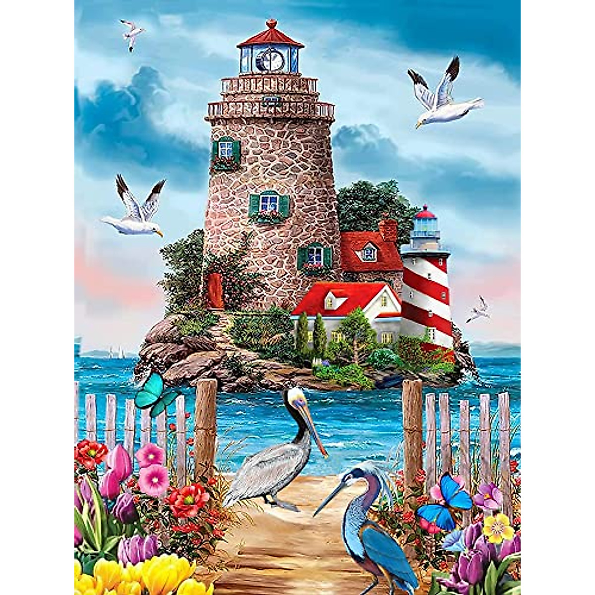 5D Diamond Painting Kits for Adults - Flowers Diamond Art Kits for Adults Kids Beginner,DIY Beach and Seabirds Full Drill Paintings with Diamonds Gem Art for Adults Home Wall Decor 11.8x15.7inch