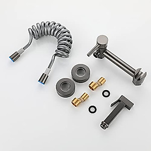 MINJING Wall Mounted Toilet Shower Spray Mixer Set Grey Hand Held Sprayer Toilet Attachment Hot and Cold Single Handle Bidet Sprayer Kit for Toilet for Bathroom,Spring Hose