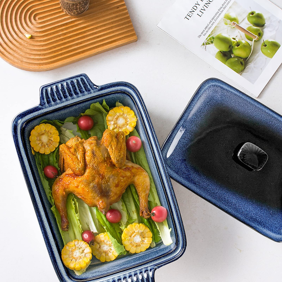 UNICASA Casserole Dish with Lid, Ceramic 2.8 QT Baking Dish for Cooking, Porcelain 9x13 Inch Lasagna Pan, Oven Safe Bakeware Set, Reactive Glaze (Blue)