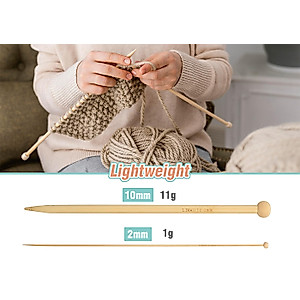 LIHAO 36 PCS Bamboo Knitting Needles Set (18 Sizes From 2.0mm to 10.0mm)