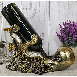 Ebros Gift Ocean's Misty Refreshment Large Nautical Marine Drinking Giant Sea Octopus Kraken Wine Bottle Holder Rack Sculpture Cthulhu Cephalopod Tentacles Monster Decorative Figurine