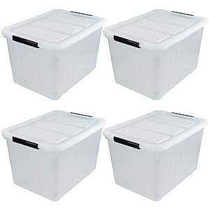 Farmoon 70 Quart Clear Storage Bin with Wheels, Large Plastic Stackable Cotainer Box with Lid, 4 Packs