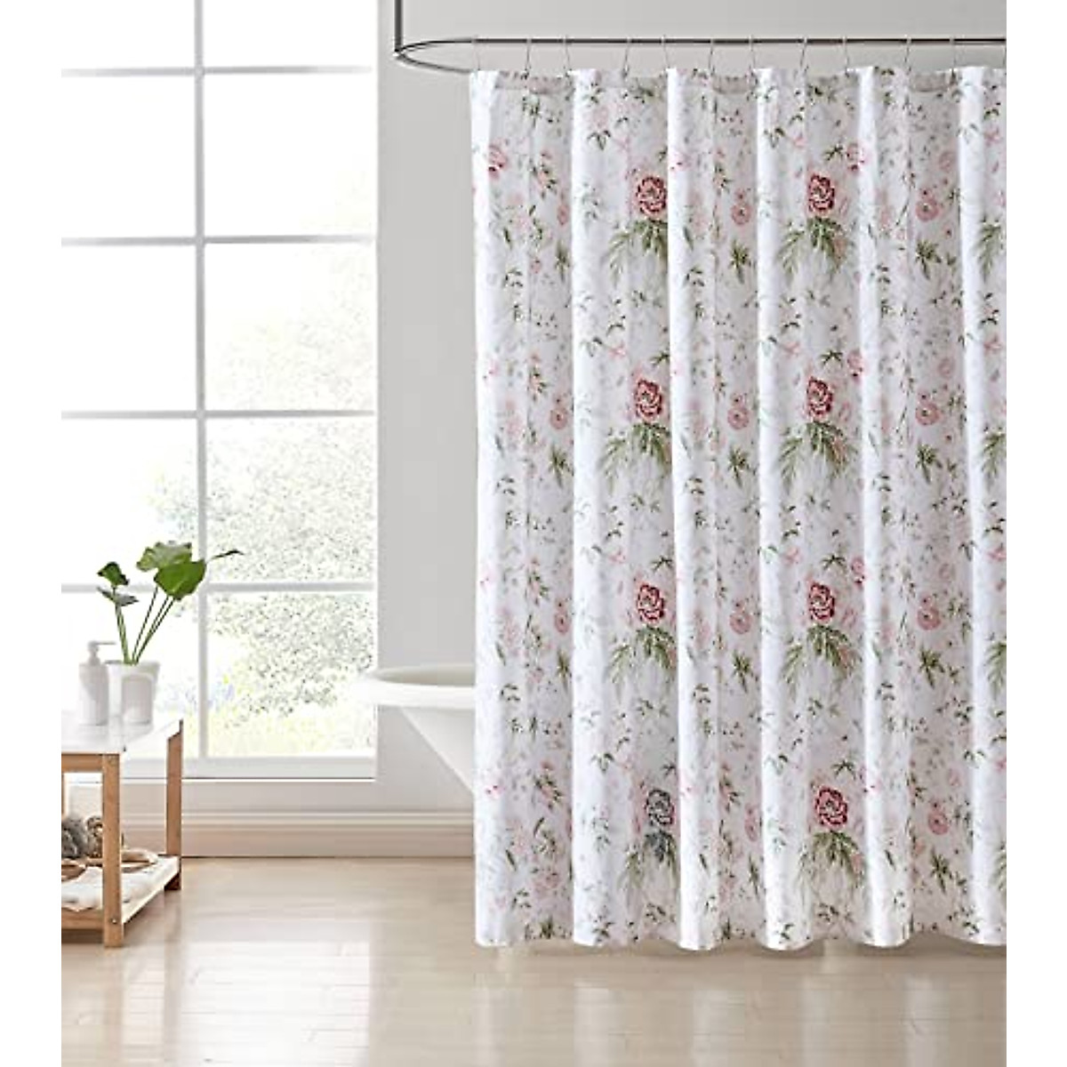 Laura Ashley Home - Shower Curtain, Stylish Cotton Bathroom Decor, Elegant Floral Home Decor (Breezy Floral Pink, 72" x 72")
