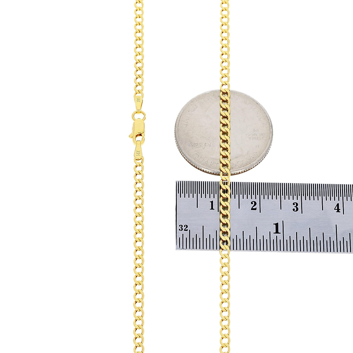 Nuragold 14k Yellow Gold 2.5mm Cuban Curb Link Chain Pendant Necklace, Mens Womens Jewelry 16" 18" 20" 22" 24" 26"