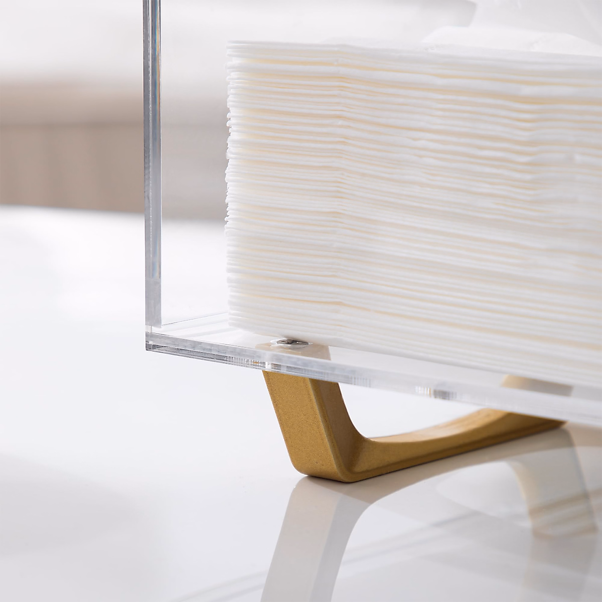 HBlife Clear Tissue Box Cover Rectangle Acrylic Tissue Box Holder with Gold Plated Legs Napkin Dispenser Dryer Sheet Container for Bathroom