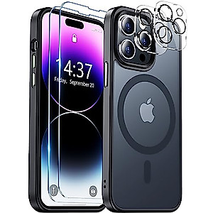 Temdan Magnetic Case for iPhone 14 Pro Max Case, [Compatible with MagSafe] [2Pcs Tempered Glass Camera Protector & Screen Protector] Slim Translucent Matte Shockproof Case for iPhone 14 ProMax Case