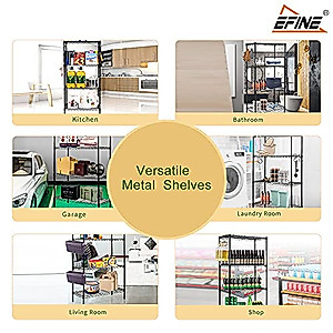 EFINE 4-Shelf Shelving Unit with 8 Hooks, Adjustable, Carbon Steel Wire Shelves, 150lbs Loading Capacity Per Shelf, Units and Storage for Kitchen Garage (23.6W x 14D 47H) Black, S100-4B, 1-Pack