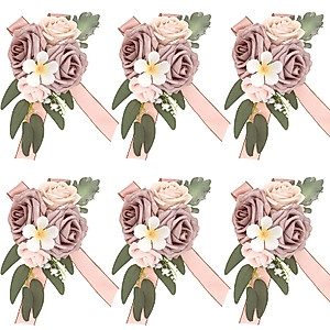 BMQDSM Wrist Corsage for Wedding，Party Prom Hand Flower Decor，Mother of The Bride Corsage，Shoulder Corsages，Bridesmaid Girl Rose Wrist Flower（Set of 4 Dusty Rose