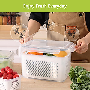 Moretoes 5pcs Fruit Containers for Fridge, Clear Berry Containers with Lid and Removable Colander Plastic Refrigerator Organizer for Food Fruits Lettuce Vegetables Berry Meat Kitchen Home