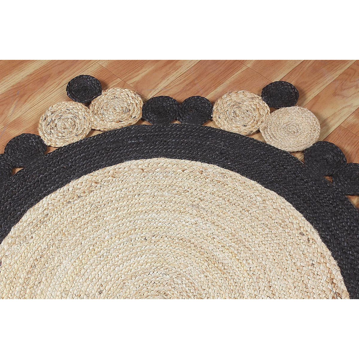 CASAVANI Collection Circle Area Rug - 10 Ft' Round Black Natural Jute Mat Geometric Kilim Rug Indoor Outdoor Use Mat Flatweave Rugs for Bedroom Bedside Round Dining Table Mat Hall & Kitchen