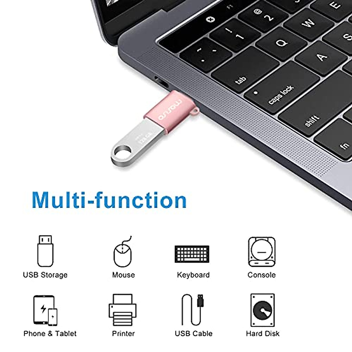 MOSISO USB C to USB Adapter 2 Pack, USB Type-C to USB Connector, Thunderbolt 3 to USB 3.0 Converter OTG Compatible with MacBook Pro 2020-2016/Air 2020-2018/Laptop Tablet/More Type-C Devices, Rose Gold