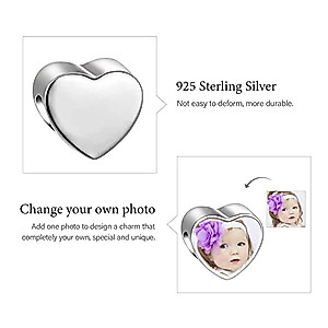 GNOCE Custom Photo Charms for Bracelet 925 Sterling Silver Heart Shaped Personalized Charms Family Memorial for Women