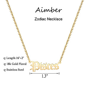 Aimber 18K Gold Plated Astrology Necklace for Women Jewelry,12 Zodiac Pendant Horoscope Constellations Necklace(Letter,Pisces)