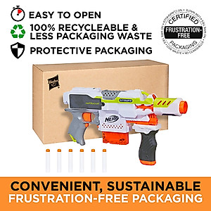 Nerf Modulus Stryfe Motorized Blaster - Fires 6 Darts in a Row - Includes Drop Grip, Barrel Extension, 6-Dart Clip, 6 Nerf Elite Darts (Amazon Exclusive)
