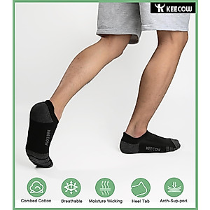 KEECOW Mens No Show Socks Size 12-15 Black Running Socks for Men & Women 6 Pairs - Cushioned, Breathable, Arch Support