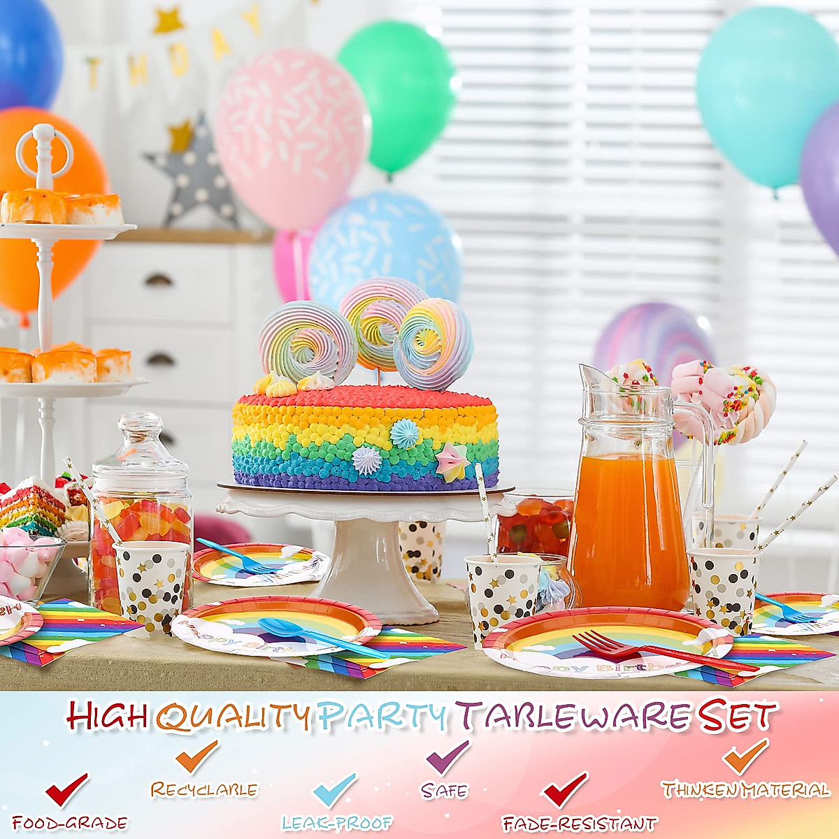 100 Pcs Rainbow Party Supplies Include 7 Inch Rainbow Party Plates 9 Inch Party Plates Napkins and Tableware Forks Spoons for 20 Guests Birthday Party Decorations(Rainbow Style)