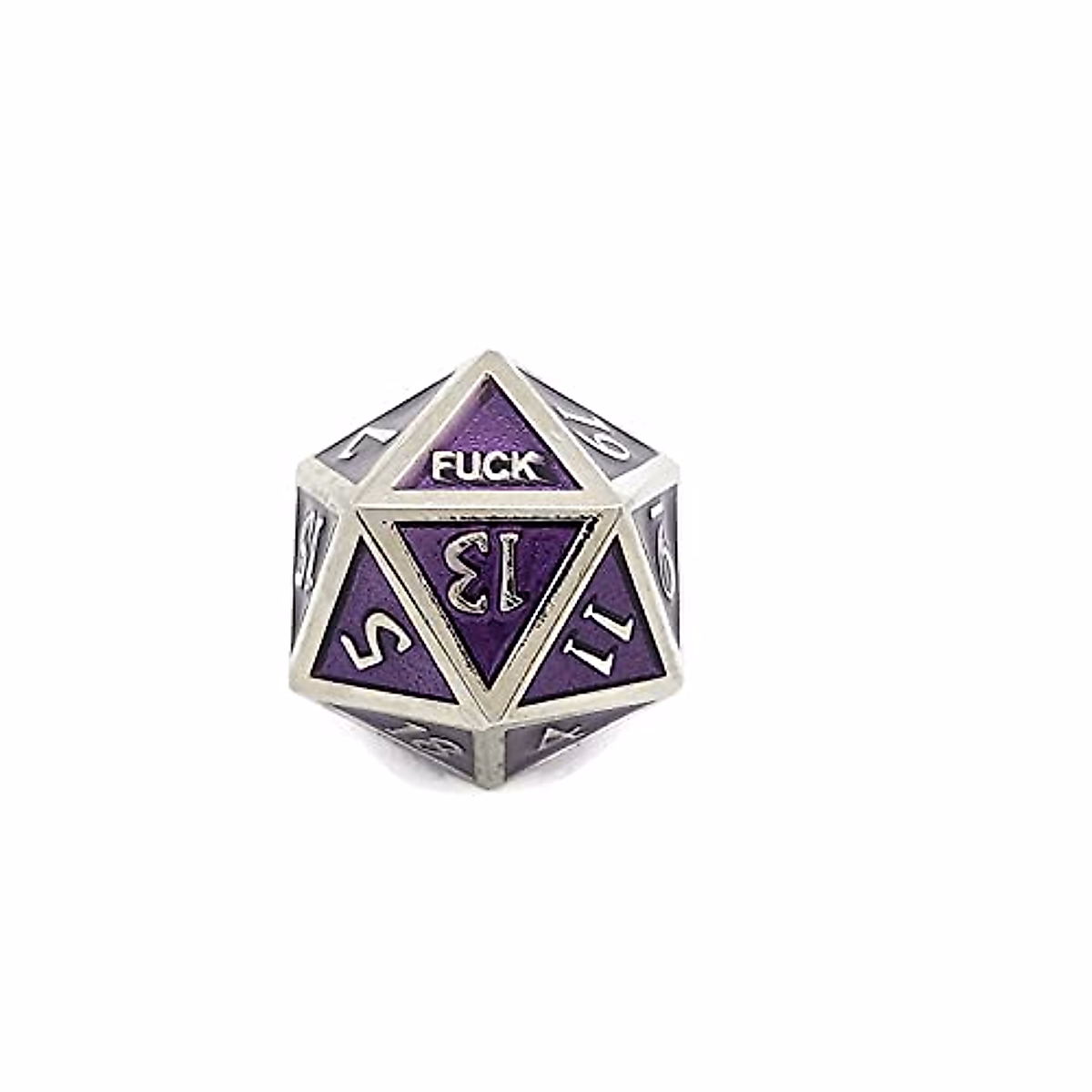 Purple Silver Metal D20 F*** Dice Critical Fail F 20 Sided Die Set DND Blue White Color Number for Role Playing Game Dungeons and Dragons D&D Pathfinder Shadowrun and Math Teaching
