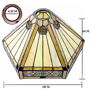 WERFACTORY Tiffany Lamp Shade Replacement 12X10X6 Inch Yellow Hexagon Stained Glass Mission Lampshade Only 1-5/8-Inch Fitter Opening for Arched Floor Lamp-Torchiere Lamp-Pendant Light S011 Series